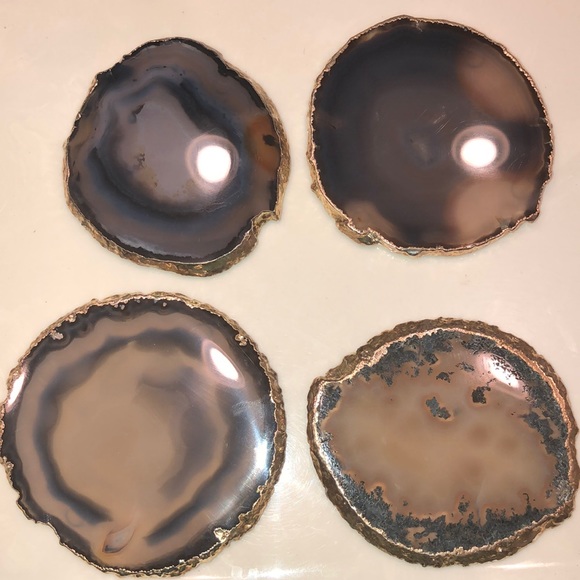 Accents | Puresilver 24k Gold Lined Agate Coasters | Poshmark